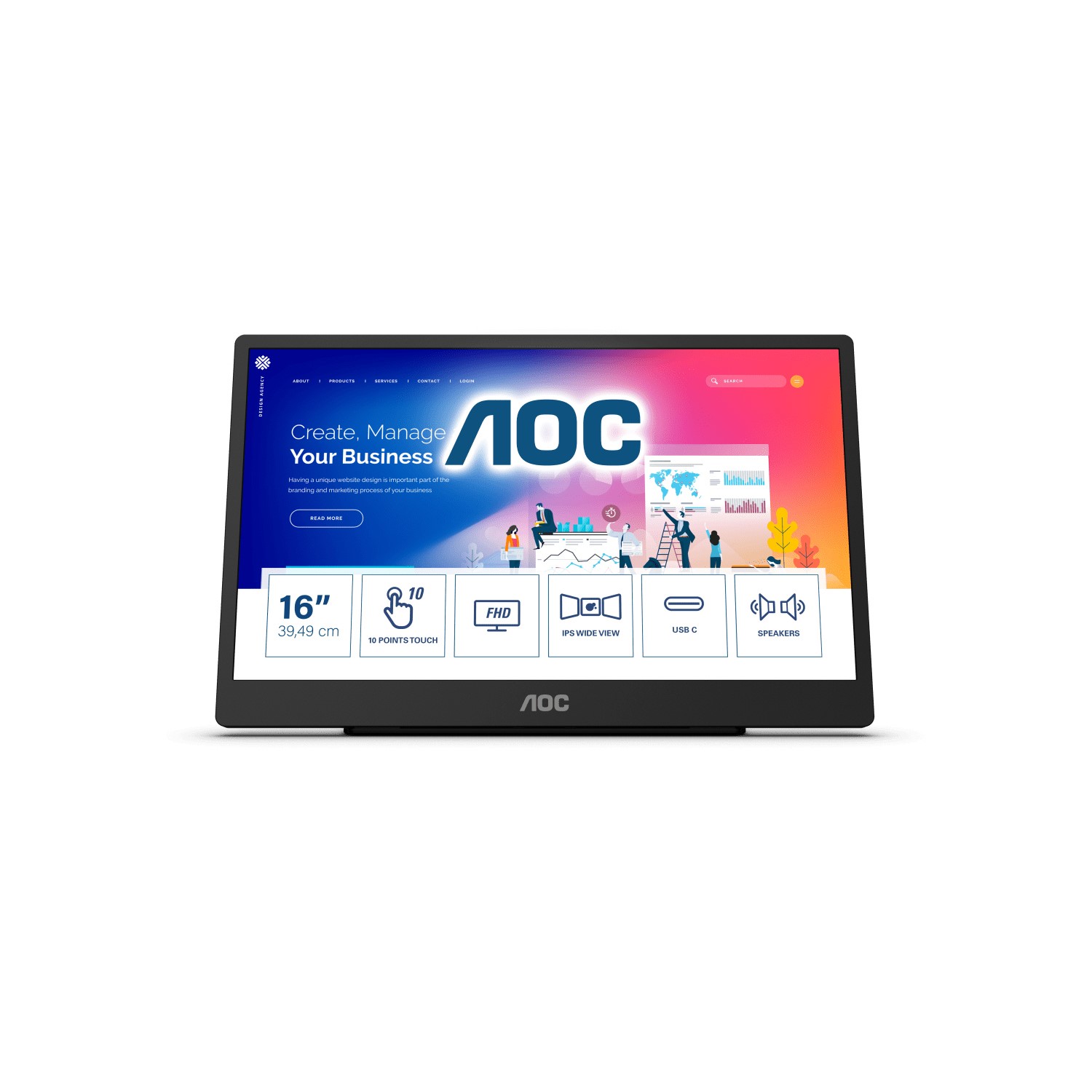 AOC 16T2 15.6" Full HD IPS USB-C Portable Touchscreen Monitor - Laptops ...