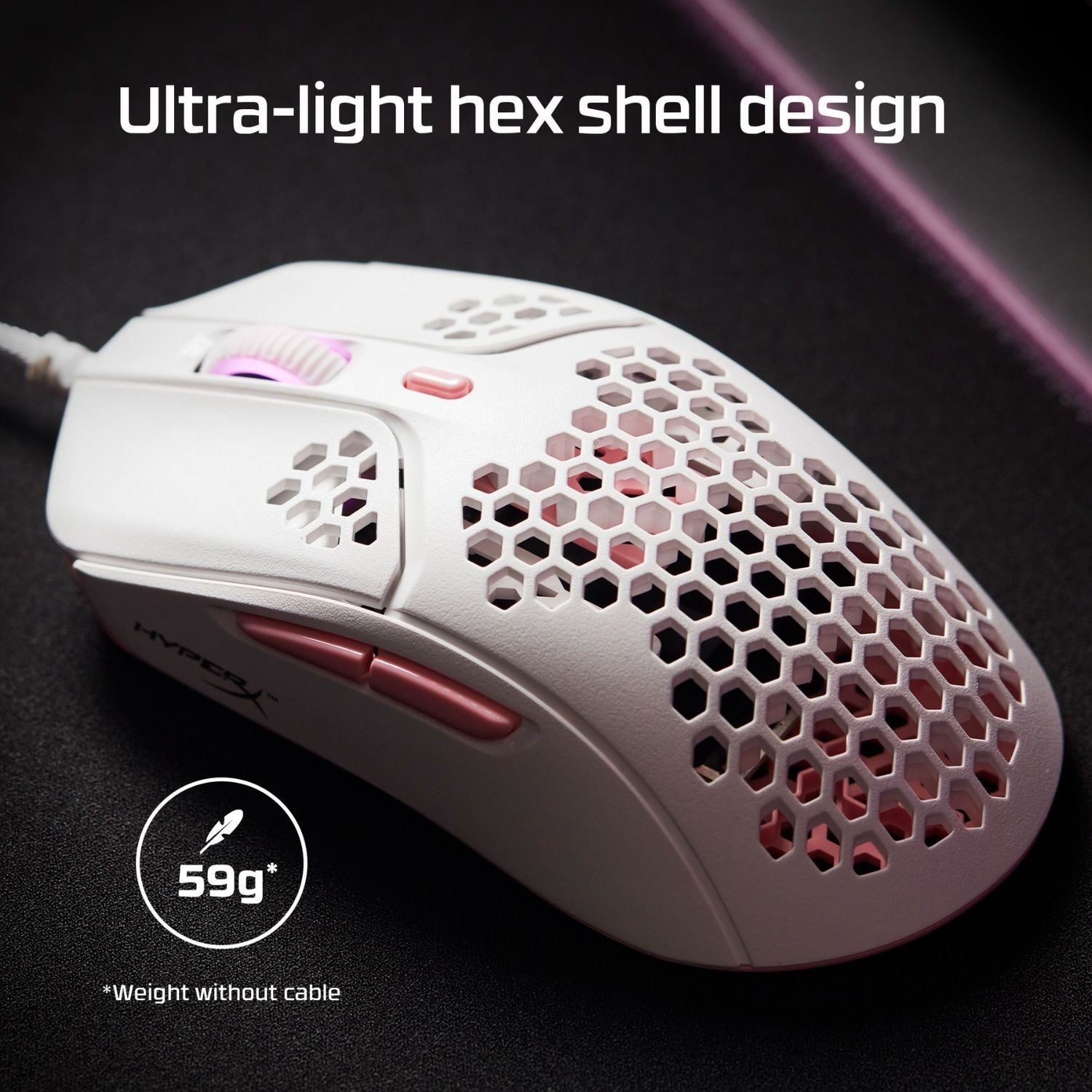 HyperX Pulsefire Haste Gaming Mouse - White & Pink - Laptops Direct