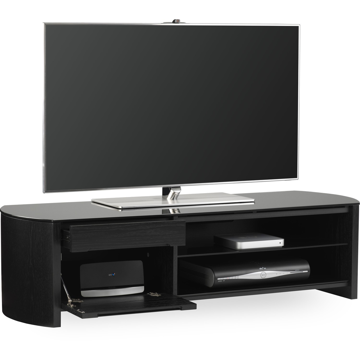 Alphason FW1350CB-BLK Finewoods Cabinet TV Stand for up to 60" TVs - Black/Oak - Laptops Direct