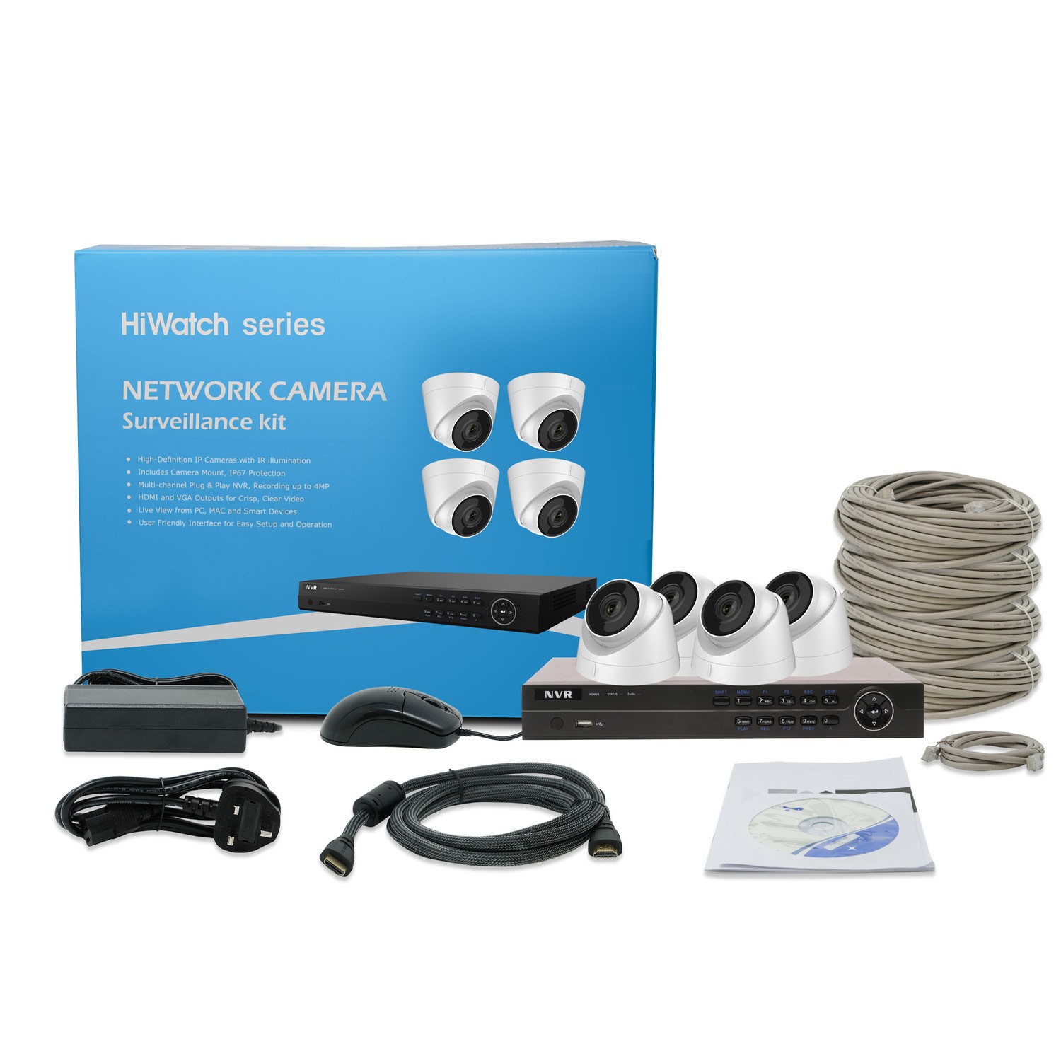 Hikvision HiWatch CCTV System - 4 Channel 4MP NVR with 4 x 4MP Eyeball ...