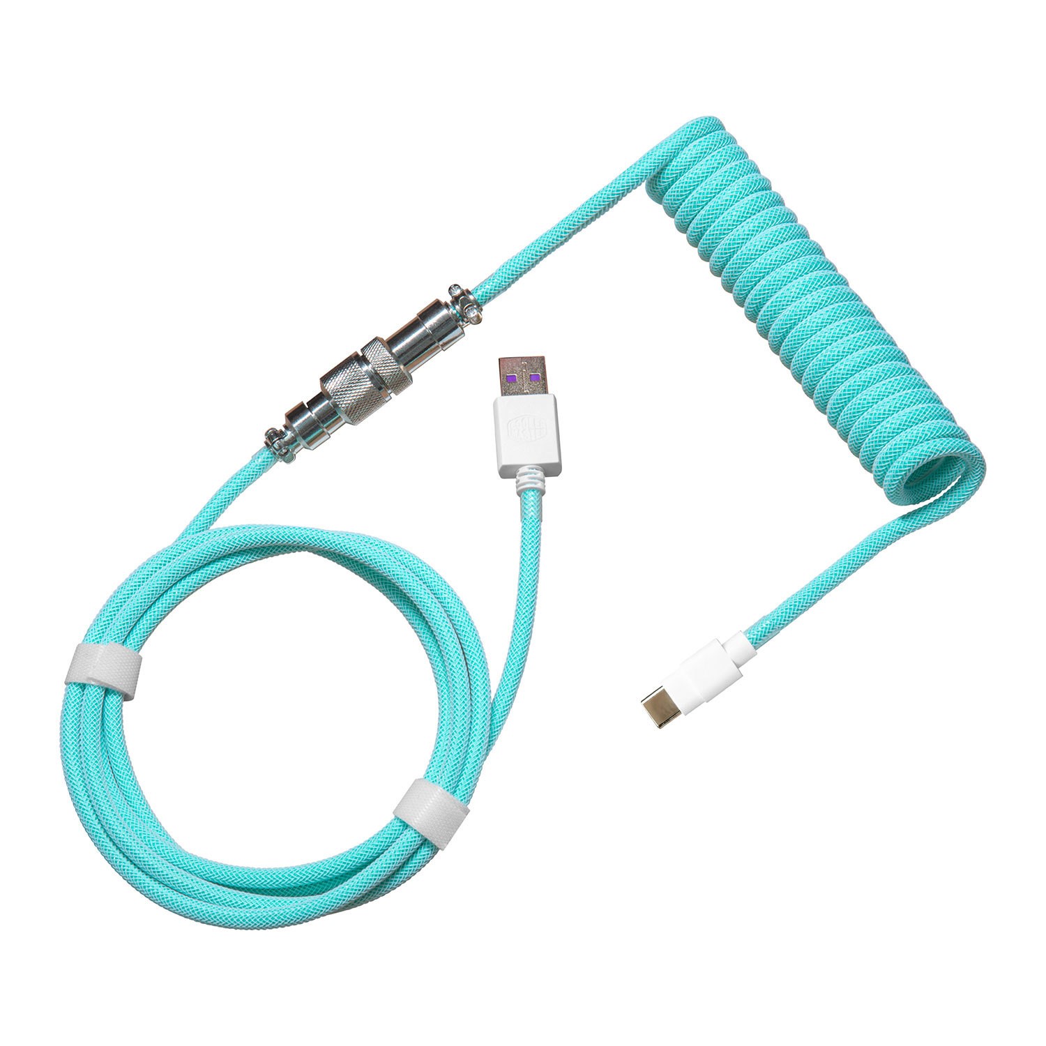 Cooler Master Coiled Cable USB-C to USB-A Double Sleeved Pastel Cyan ...