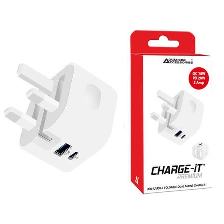 CHARGE-iT Foldable 38W Dual Mains Charger - White - Laptops Direct