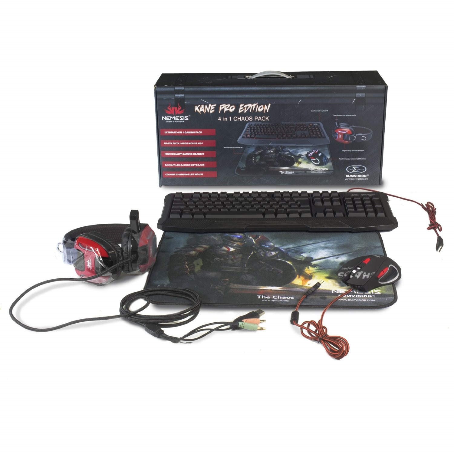 Sumvision - LED Gaming Keyboard Mouse Headset & Mouse Mat - Nemesis ...
