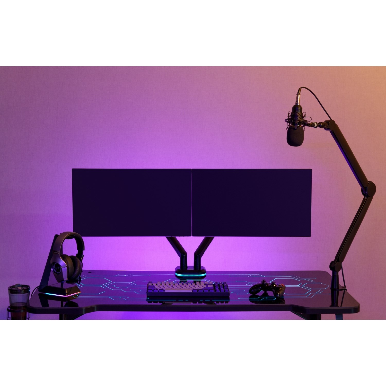 electriQ Gaming Dual Monitor Arm with RGB Lighting For up to 2 x 32 ...