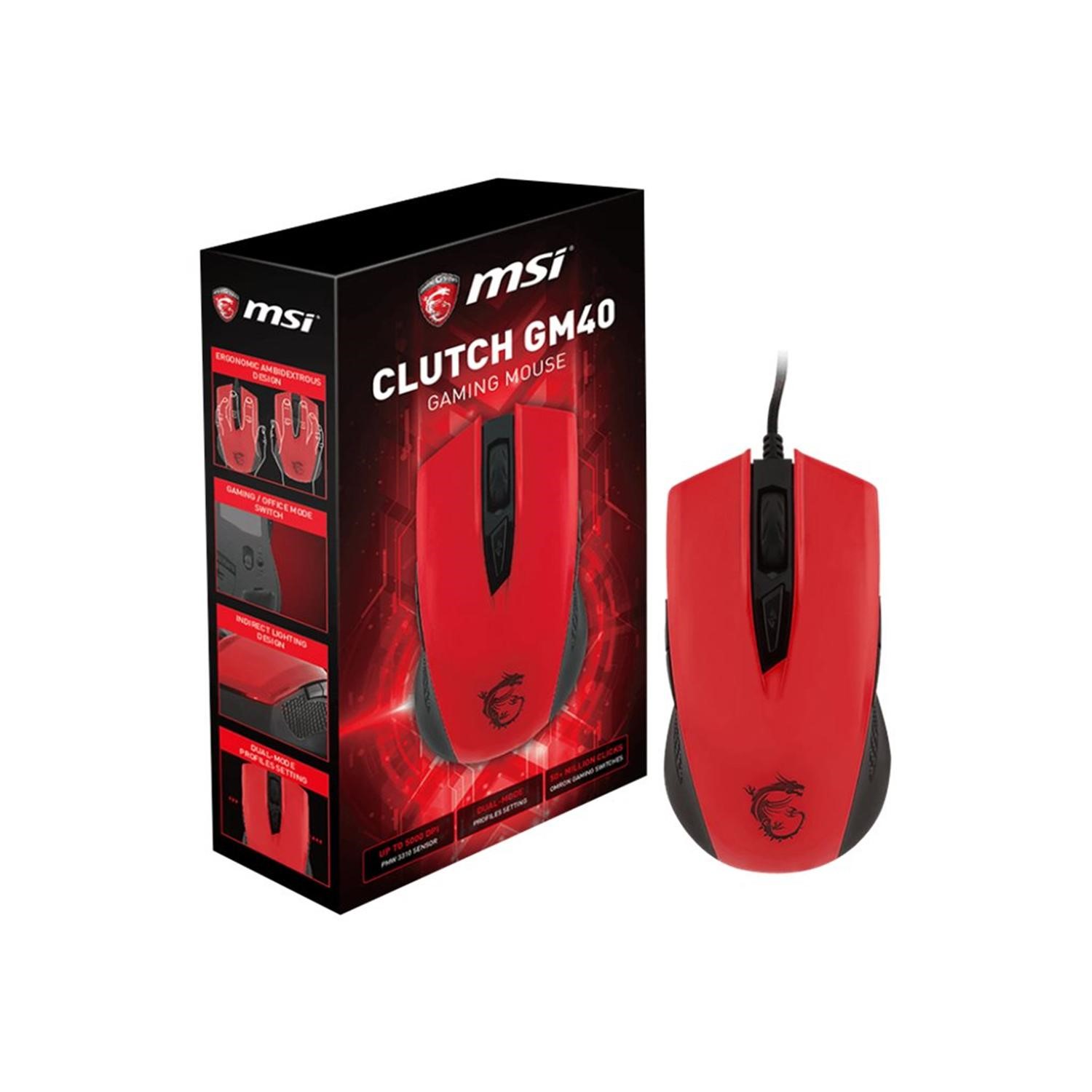 MSI Clutch GM40 Red Gaming Mouse - Laptops Direct