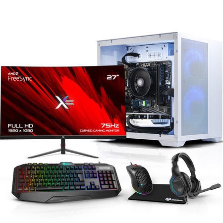 AWD IT Mini Cube RTX 4060 Windows 11 Gaming PC + 27" Full HD Curved ...