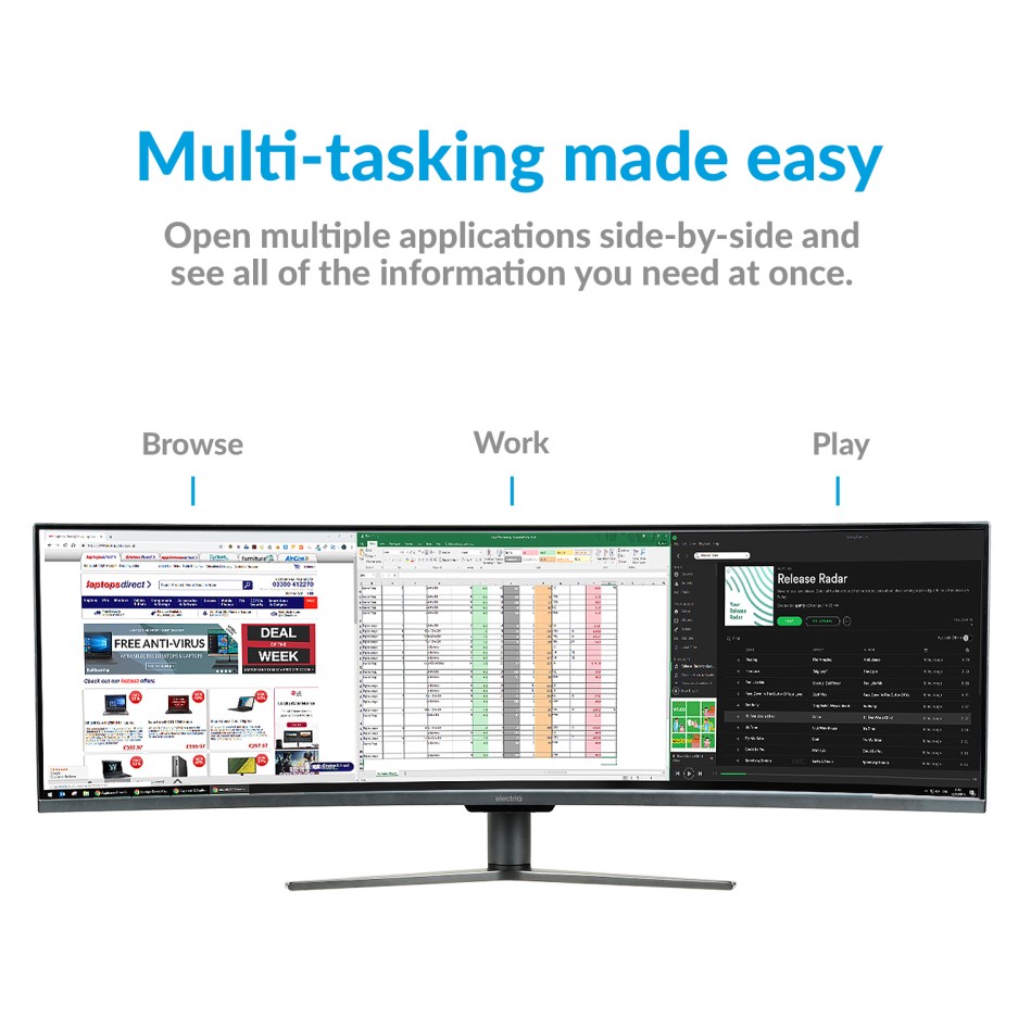 electriQ 49" QLED Double Full HD Super UltraWide FreeSync Curved ...